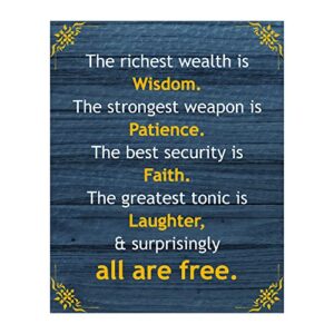 wealth is wisdom - inspirational lessons typographic print home decor, great positive wall art, motivational quotes wall decor, ideal for office decor, teen, dorm or living room decor, unframed - 8x10