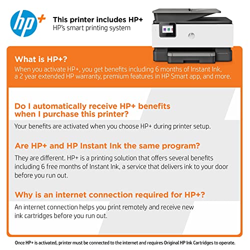 HP OfficeJet Pro 9018e Wireless Color All-in-One Printer with Bonus 6 Months Instant Ink with HP+ (1G5L5A), White