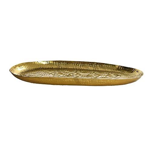 Creative Co-Op Embossed Metal Tray, Antique Gold Finish Decorative Accents, 13" L x 8" W x 1" H