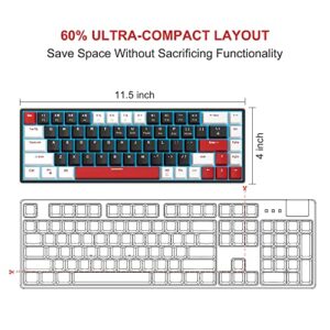 MageGee 60% Mechanical Gaming Keyboard, 68 Keys Hot-Swappable Compact Blue LED Backlit Gaming Keyboard, SKY68 Wired Ergonomic Mini Office Keyboard for Windows PC Gamer (Red Switch, White & Black)