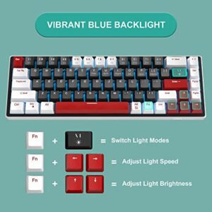 MageGee 60% Mechanical Gaming Keyboard, 68 Keys Hot-Swappable Compact Blue LED Backlit Gaming Keyboard, SKY68 Wired Ergonomic Mini Office Keyboard for Windows PC Gamer (Red Switch, White & Black)