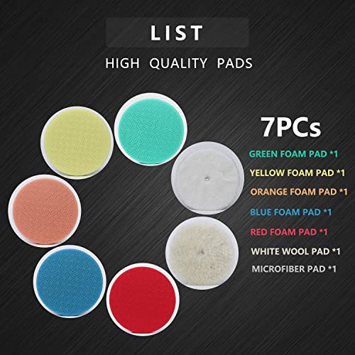 CAR ROAD Buffing Polishing Pads 6 Inch, 7PCs 6.5 Inch Face for 150mm Backing Plate Sponge Woolen Microfiber Buffing Pads Cutting Polishing Pad Kit for Car Buffer Polisher Compounding,Polishing,Waxing