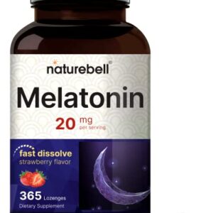 NatureBell Melatonin 20mg, 365 Fast Dissolve Tablets - Natural Strawberry Flavor - Vegetarian Chewable Lozenges for 1 Year Supply, High Potency | Non-GMO, No Gluten