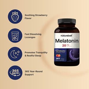 NatureBell Melatonin 20mg, 365 Fast Dissolve Tablets - Natural Strawberry Flavor - Vegetarian Chewable Lozenges for 1 Year Supply, High Potency | Non-GMO, No Gluten