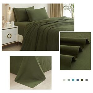 Army Green Queen Sheet Set - Hotel Luxury Bed Sheets 4 Pieces Cooling Sheets for Queen Size Bed - Easy Care Bedding Sheets & Pillowcases - 16'' Deep Pocket - Wrinkle, Fade, Stain Resistant