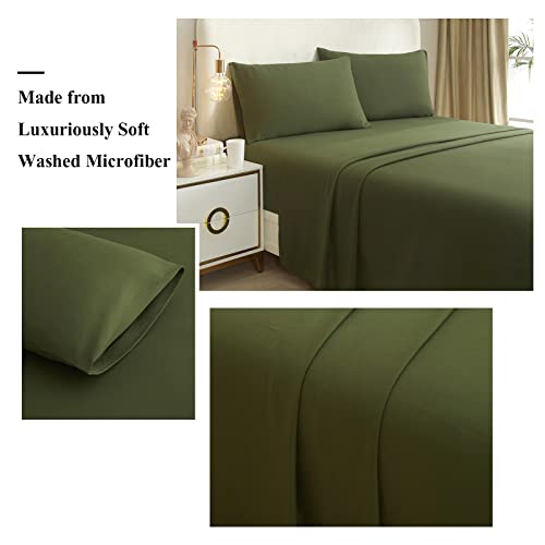 Army Green Queen Sheet Set - Hotel Luxury Bed Sheets 4 Pieces Cooling Sheets for Queen Size Bed - Easy Care Bedding Sheets & Pillowcases - 16'' Deep Pocket - Wrinkle, Fade, Stain Resistant