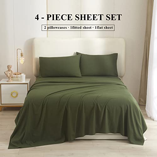 Army Green Queen Sheet Set - Hotel Luxury Bed Sheets 4 Pieces Cooling Sheets for Queen Size Bed - Easy Care Bedding Sheets & Pillowcases - 16'' Deep Pocket - Wrinkle, Fade, Stain Resistant