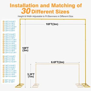 Backdrop Stand Heavy Duty 10x10 FT Pipe and Drape Backdrop Kit Gold Portable Adjustable Square Metal Arch Stand Frame for Parties Wedding Photo Booth Background Decoration