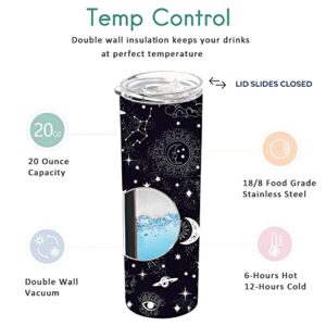 RNFENQS Goth Moon Skinny Tumblers with Lids and Straws, Halloween Black Vacuum Slim Coffee Mug 20 OZ for Men Women