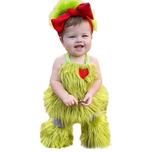 oneflow Baby Girl Monster Costume Infant Toddler My First Halloween Christmas Costumes with Romper Leg Warmers and Headband (6-12 Months,Green Monster)