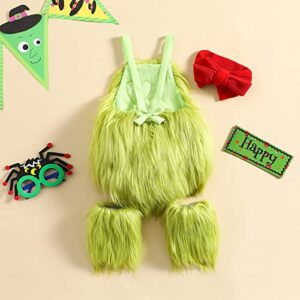 oneflow Baby Girl Monster Costume Infant Toddler My First Halloween Christmas Costumes with Romper Leg Warmers and Headband (6-12 Months,Green Monster)