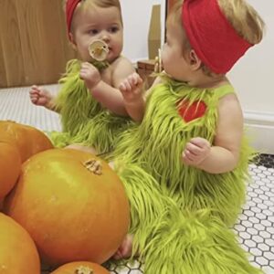 oneflow Baby Girl Monster Costume Infant Toddler My First Halloween Christmas Costumes with Romper Leg Warmers and Headband (6-12 Months,Green Monster)