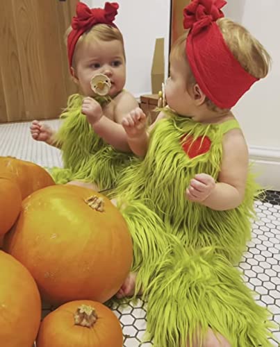 oneflow Baby Girl Monster Costume Infant Toddler My First Halloween Christmas Costumes with Romper Leg Warmers and Headband (6-12 Months,Green Monster)