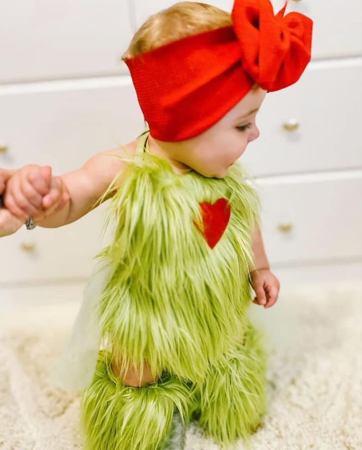 oneflow Baby Girl Monster Costume Infant Toddler My First Halloween Christmas Costumes with Romper Leg Warmers and Headband (6-12 Months,Green Monster)