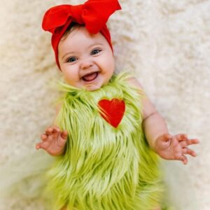 oneflow Baby Girl Monster Costume Infant Toddler My First Halloween Christmas Costumes with Romper Leg Warmers and Headband (6-12 Months,Green Monster)