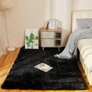 YOBATH Black Fluffy 5x7 Area Rugs for Living Room Bedroom, Soft Fuzzy Shaggy Carpet Shag Rugs for Girls Boys Kids Indoor Floor Nursery Dorm Room, Black