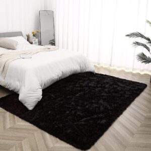 YOBATH Black Fluffy 5x7 Area Rugs for Living Room Bedroom, Soft Fuzzy Shaggy Carpet Shag Rugs for Girls Boys Kids Indoor Floor Nursery Dorm Room, Black