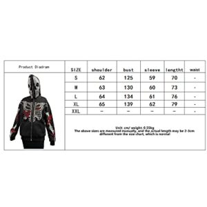 Men Rhinestone Hoodies Y2k Full Zip Up Hoodies Women Oversized Skull Skeleton Graphic Sweatshirt Zip Over Face Gothic Jackets (Blue, L)