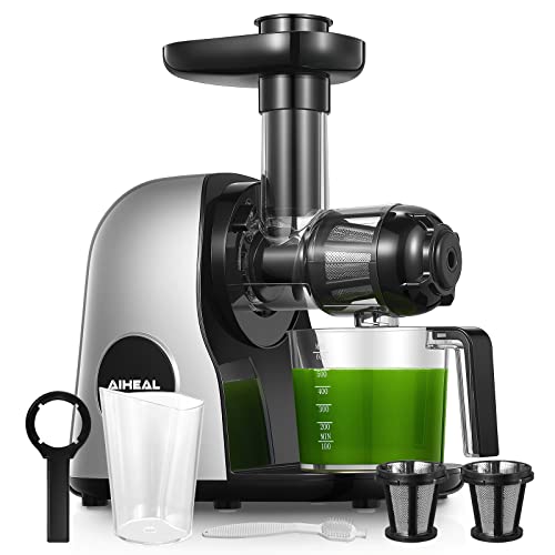 Juicer Machines, Aiheal New Generation Celery Slow Masticating Juicer Extractor Easy to Clean with Brush, Cold Press Juicer with Quiet Motor & Reverse Function for Fruits & Vegetables, Recipes