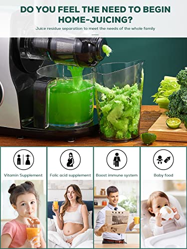 Juicer Machines, Aiheal New Generation Celery Slow Masticating Juicer Extractor Easy to Clean with Brush, Cold Press Juicer with Quiet Motor & Reverse Function for Fruits & Vegetables, Recipes