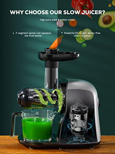 Juicer Machines, Aiheal New Generation Celery Slow Masticating Juicer Extractor Easy to Clean with Brush, Cold Press Juicer with Quiet Motor & Reverse Function for Fruits & Vegetables, Recipes