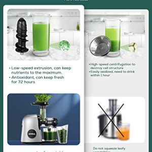 Juicer Machines, Aiheal New Generation Celery Slow Masticating Juicer Extractor Easy to Clean with Brush, Cold Press Juicer with Quiet Motor & Reverse Function for Fruits & Vegetables, Recipes