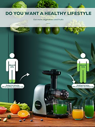 Juicer Machines, Aiheal New Generation Celery Slow Masticating Juicer Extractor Easy to Clean with Brush, Cold Press Juicer with Quiet Motor & Reverse Function for Fruits & Vegetables, Recipes