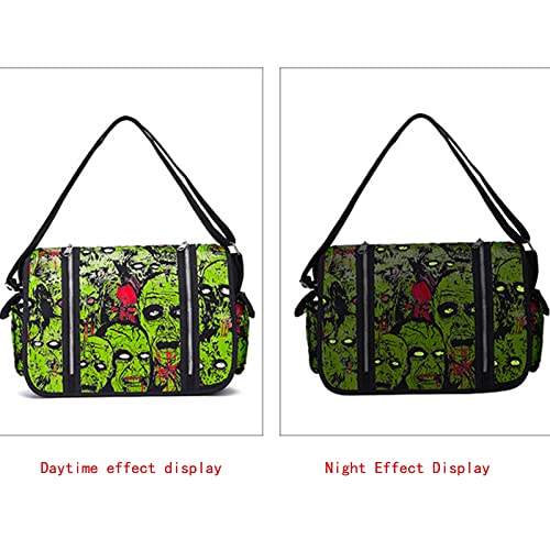 MEOKIM Gothic Backpack Canvas Backpack Printed Skull Backpack Halloween Backpack (Green Tote Bag)