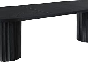 Meridian Furniture 725Black-T Belinda Collection Mid-Century Modern Solid Wood Black Oak Veneer Dining Table, Oval Design, Fluted Bases, 2 Leaves Included, 90"/106.5"/123" W x 47.5" D x 31" H, Black