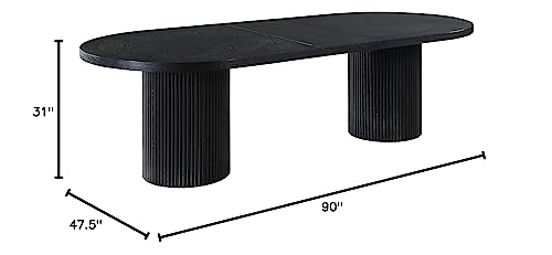 Meridian Furniture 725Black-T Belinda Collection Mid-Century Modern Solid Wood Black Oak Veneer Dining Table, Oval Design, Fluted Bases, 2 Leaves Included, 90"/106.5"/123" W x 47.5" D x 31" H, Black