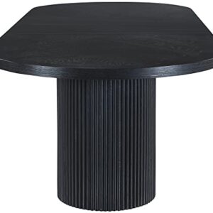 Meridian Furniture 725Black-T Belinda Collection Mid-Century Modern Solid Wood Black Oak Veneer Dining Table, Oval Design, Fluted Bases, 2 Leaves Included, 90"/106.5"/123" W x 47.5" D x 31" H, Black