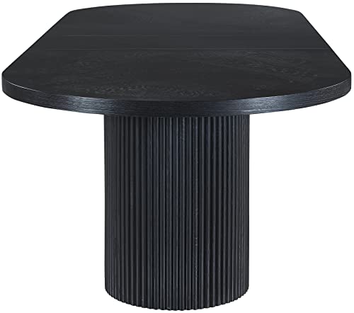 Meridian Furniture 725Black-T Belinda Collection Mid-Century Modern Solid Wood Black Oak Veneer Dining Table, Oval Design, Fluted Bases, 2 Leaves Included, 90"/106.5"/123" W x 47.5" D x 31" H, Black