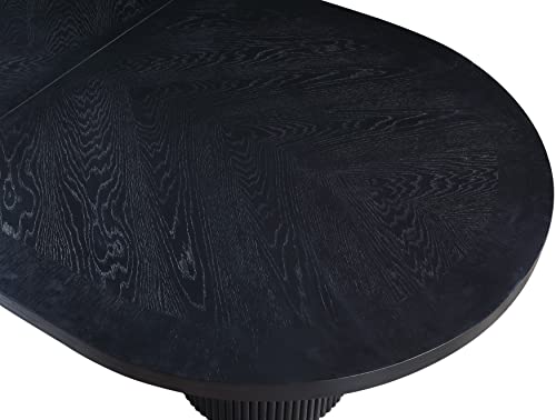 Meridian Furniture 725Black-T Belinda Collection Mid-Century Modern Solid Wood Black Oak Veneer Dining Table, Oval Design, Fluted Bases, 2 Leaves Included, 90"/106.5"/123" W x 47.5" D x 31" H, Black