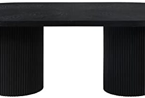 Meridian Furniture 725Black-T Belinda Collection Mid-Century Modern Solid Wood Black Oak Veneer Dining Table, Oval Design, Fluted Bases, 2 Leaves Included, 90"/106.5"/123" W x 47.5" D x 31" H, Black