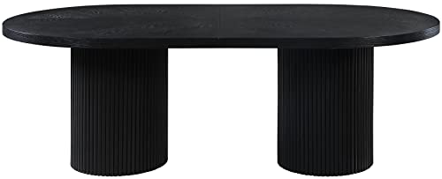 Meridian Furniture 725Black-T Belinda Collection Mid-Century Modern Solid Wood Black Oak Veneer Dining Table, Oval Design, Fluted Bases, 2 Leaves Included, 90"/106.5"/123" W x 47.5" D x 31" H, Black