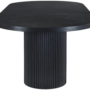 Meridian Furniture 725Black-T Belinda Collection Mid-Century Modern Solid Wood Black Oak Veneer Dining Table, Oval Design, Fluted Bases, 2 Leaves Included, 90"/106.5"/123" W x 47.5" D x 31" H, Black