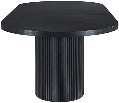 Meridian Furniture 725Black-T Belinda Collection Mid-Century Modern Solid Wood Black Oak Veneer Dining Table, Oval Design, Fluted Bases, 2 Leaves Included, 90"/106.5"/123" W x 47.5" D x 31" H, Black