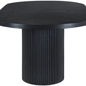 Meridian Furniture 725Black-T Belinda Collection Mid-Century Modern Solid Wood Black Oak Veneer Dining Table, Oval Design, Fluted Bases, 2 Leaves Included, 90"/106.5"/123" W x 47.5" D x 31" H, Black