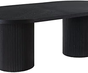 Meridian Furniture 725Black-T Belinda Collection Mid-Century Modern Solid Wood Black Oak Veneer Dining Table, Oval Design, Fluted Bases, 2 Leaves Included, 90"/106.5"/123" W x 47.5" D x 31" H, Black