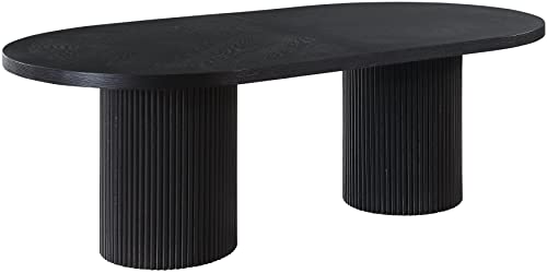 Meridian Furniture 725Black-T Belinda Collection Mid-Century Modern Solid Wood Black Oak Veneer Dining Table, Oval Design, Fluted Bases, 2 Leaves Included, 90"/106.5"/123" W x 47.5" D x 31" H, Black