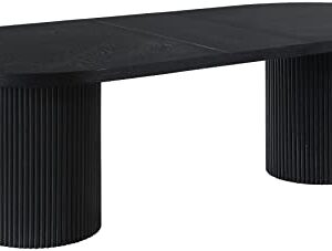 Meridian Furniture 725Black-T Belinda Collection Mid-Century Modern Solid Wood Black Oak Veneer Dining Table, Oval Design, Fluted Bases, 2 Leaves Included, 90"/106.5"/123" W x 47.5" D x 31" H, Black