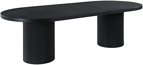 Meridian Furniture 725Black-T Belinda Collection Mid-Century Modern Solid Wood Black Oak Veneer Dining Table, Oval Design, Fluted Bases, 2 Leaves Included, 90"/106.5"/123" W x 47.5" D x 31" H, Black