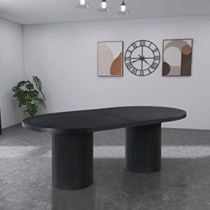 Meridian Furniture 725Black-T Belinda Collection Mid-Century Modern Solid Wood Black Oak Veneer Dining Table, Oval Design, Fluted Bases, 2 Leaves Included, 90"/106.5"/123" W x 47.5" D x 31" H, Black