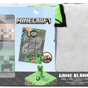 Minecraft Tic Tac Toe Game Blanket - 3 Piece Set Includes Plush Blanket, 10 Pieces, & Storage Bag (Official Minecraft Product)