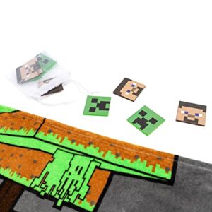 Minecraft Tic Tac Toe Game Blanket - 3 Piece Set Includes Plush Blanket, 10 Pieces, & Storage Bag (Official Minecraft Product)