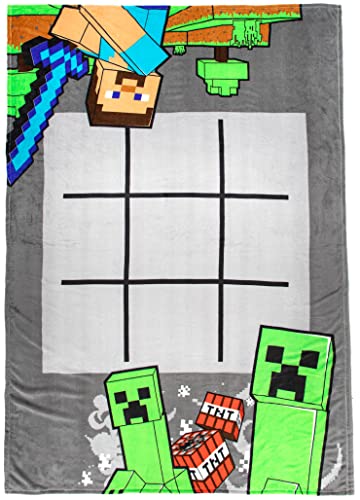 Minecraft Tic Tac Toe Game Blanket - 3 Piece Set Includes Plush Blanket, 10 Pieces, & Storage Bag (Official Minecraft Product)