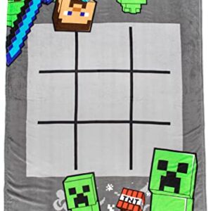 Minecraft Tic Tac Toe Game Blanket - 3 Piece Set Includes Plush Blanket, 10 Pieces, & Storage Bag (Official Minecraft Product)