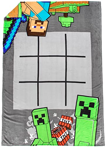 Minecraft Tic Tac Toe Game Blanket - 3 Piece Set Includes Plush Blanket, 10 Pieces, & Storage Bag (Official Minecraft Product)