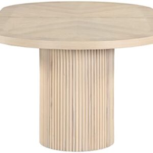 Meridian Furniture 725Oak-T Belinda Collection Mid-Century Modern Solid Wood White Oak Veneer Dining Table, Oval Design, Fluted Bases, 2 Leaves Included, 90"/106.5"/123" W x 47.5" D x 31" H, White