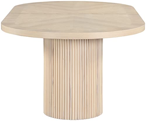 Meridian Furniture 725Oak-T Belinda Collection Mid-Century Modern Solid Wood White Oak Veneer Dining Table, Oval Design, Fluted Bases, 2 Leaves Included, 90"/106.5"/123" W x 47.5" D x 31" H, White